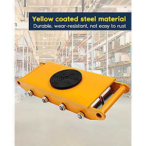FAHKNS Machinery Moving Skate Heavy Duty Machinery Skates Cargo Mover 12T Machine Skates with 360° Rotation Cap 6 Steel Rollers for Heavy Duty Industrial Moving Equipment(Yellow)