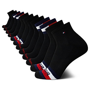 Tommy Hilfiger Men's Quarter Socks - 12 Pack Performance Cushion Comfort Socks - Breathable Athletic Socks for Men (7-12), Size 7-12, Premium Black