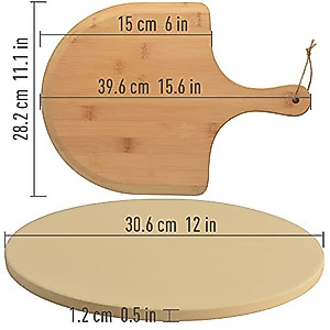 homEdge Pizza Stone Set, Heavy Duty Round Cordierite Baking Stone for Bread, Pizza, Thermal Shock Resistant Cooking Stone with Bamboo Pizza Peel Paddle for Oven and Grill-12 Inches (Diameter)