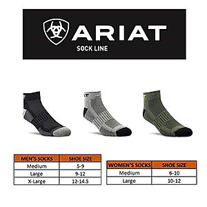 ARIAT AriatTEK High-performance Quarter Crew Socks, 3 Pairs Gray LARGE