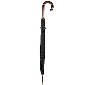 totes Auto Open Wooden Handle J Stick Umbrella, Black