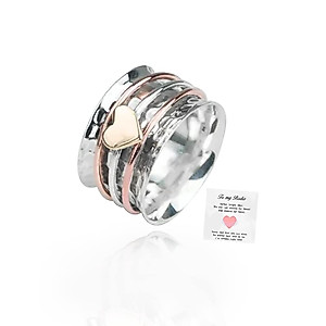 INENIMARTJ Self Love Spinner Heart Ring To My Bestie Wide Band Heart Fidget Ring Silver Meditation Anxiety Relief Ring for Women,Handcrafted Inspiration Ring Jewelry for Daughter/Yourself/Friend (9)