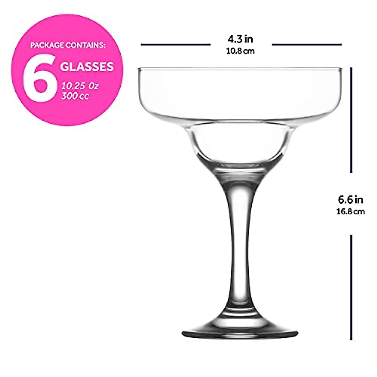 lav Margarita Glasses Set of 6 - Margarita Cocktail Glasses 10.25 oz - Clear Daiquiri Glasses for Parties - Classic Cocktail Drinking Glasses for Frozen Drinks - Made in Europe