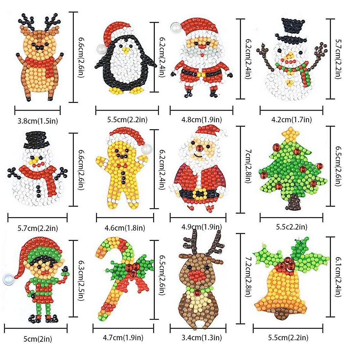 eZAKKA 12Pcs Christmas Stickers Kits，5D DIY Kits Sticker Painting by Numbers Full Round Drill Art Craft，Easy to DIY Creative Craft by Numbers Kits for Kids and Adult