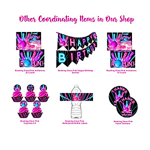 Bowling Party Favor Stickers - 20 Favor Bag Stickers - Bowling Party Thank You Tag - Bowling Party Supplies - Bowling Party Decorations - Glow Pink Stickers