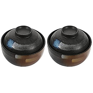 BESTonZON 2 pcs Pho Steaming Bowls Bird Tableware Chill Appetizer Noodle Saucer Japanese Black Use Salad Lid Vegetables Delicate Vintage Soup Stockpot Nest Miso Pot Serving Earthen Stew