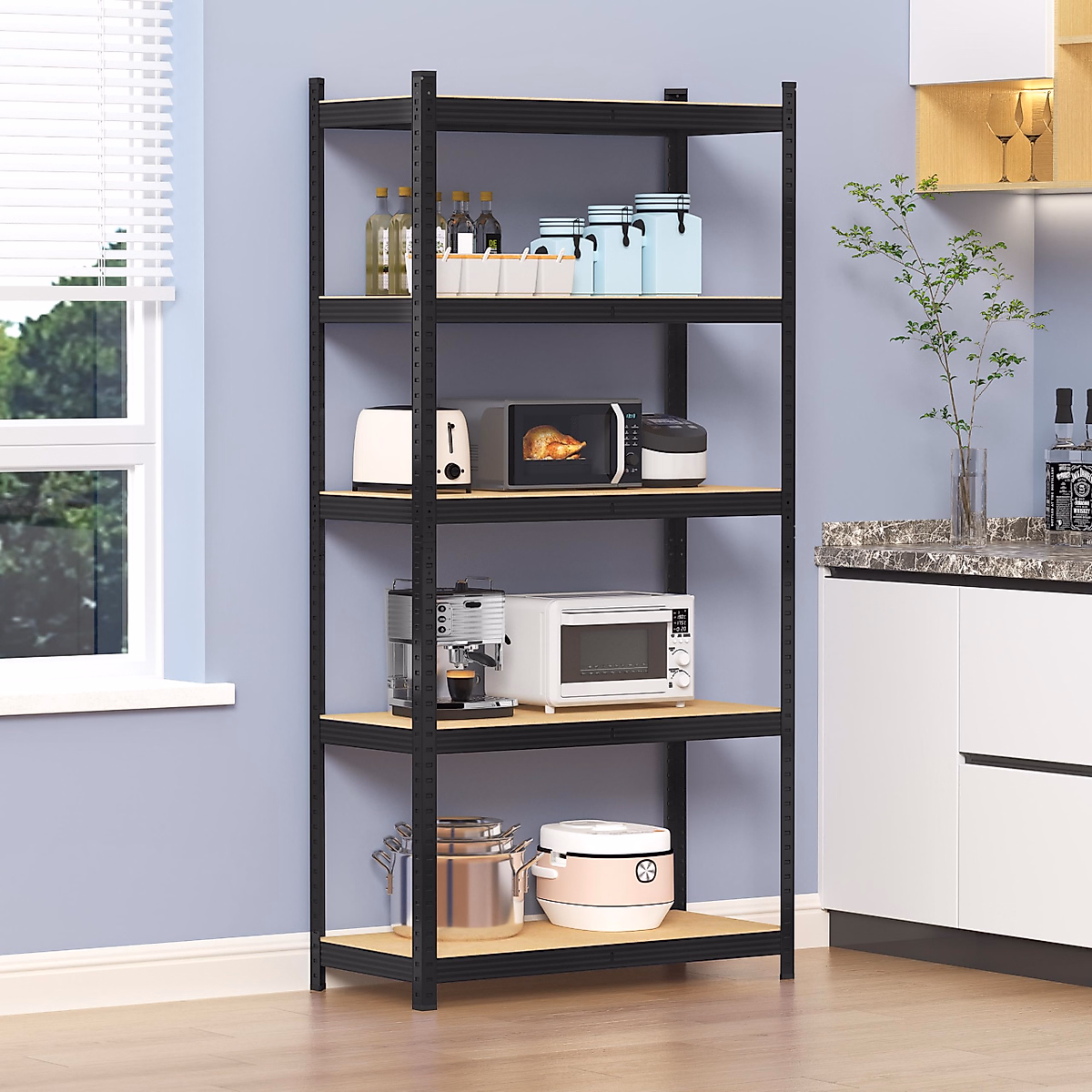 Topeakmart 4PCS 5-Tier Utility Shelves, Metal Storage Shelves Garage Shelving Unit Adjustable Garage Storage Shelves Storage Racks Heavy Duty Shed Shelving- Black, 35.5 x 16 x 71 Inch