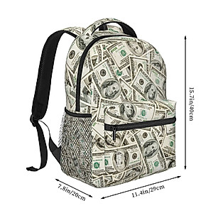 Qurdtt Funny US Dollar Money Backpack Travel Backpack Casual Hiking Daypack for Men Women