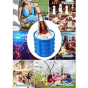 Ice Cube Mold Ice Cube Trays, New 3D Ice Cubes Maker(2 in 1), Large Cylindrical Silicone Ice Bucket for Frozen Cocktail, Beverages and More - Blue