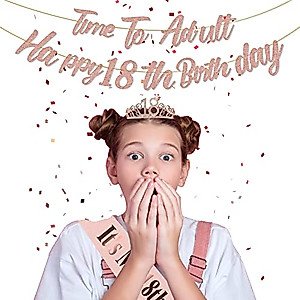 Rose Gold 18th Birthday Decorations for Girls Rose Gold 18th Birthday Banner 18th Birthday Sash 18th Tiara 40 Inch NO. 18 Rose Gold Foil Balloons Rose Gold Confetti Balloons 18th Rose Gold Party Set