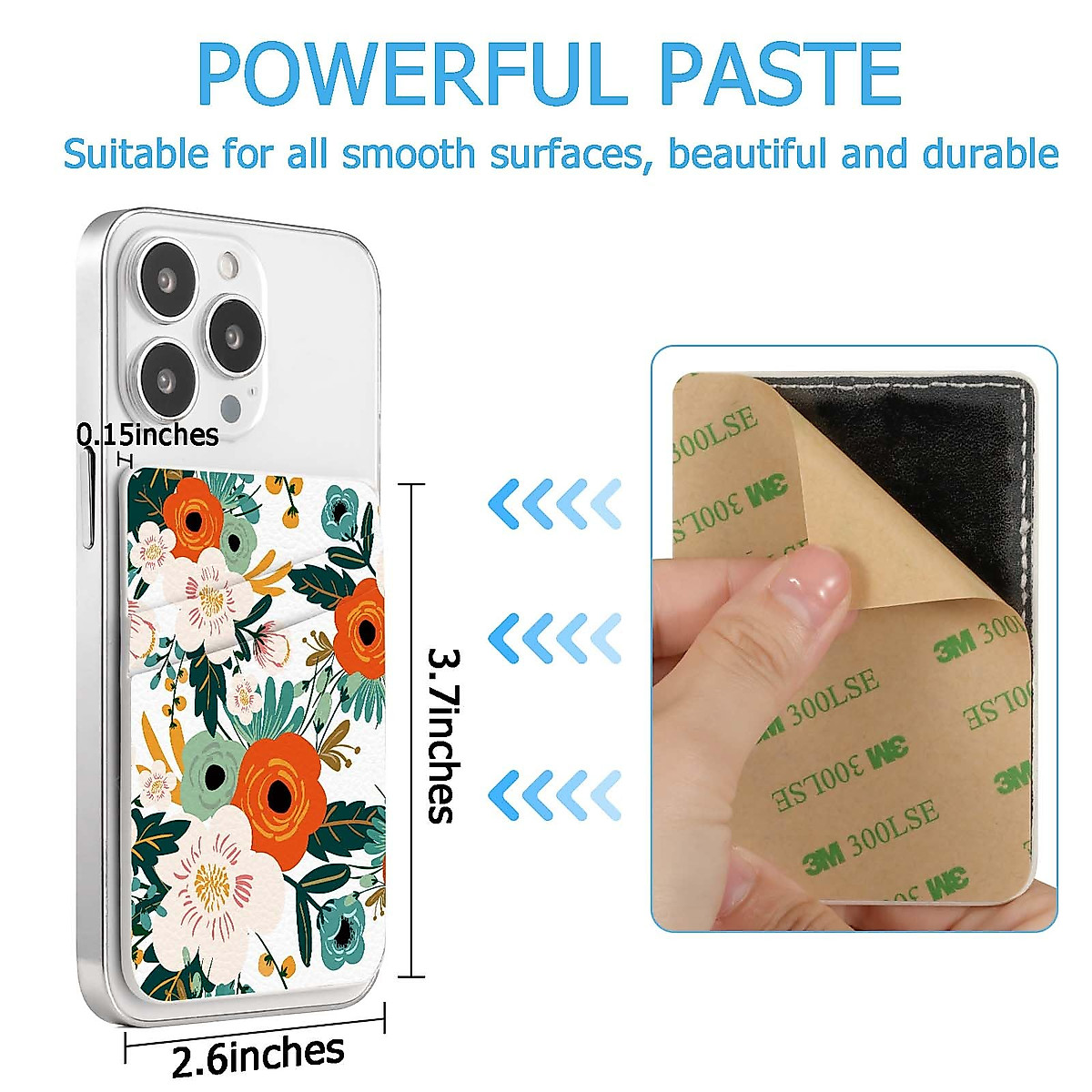 Leather Phone Card Holder Phone Wallet, Stick Back Phone Wallet Sticker Stylish Phone Case Credit Card Holder, Suitable for iPhone, Samsung, Android and Most Smart Phones.Green Leaf Flower
