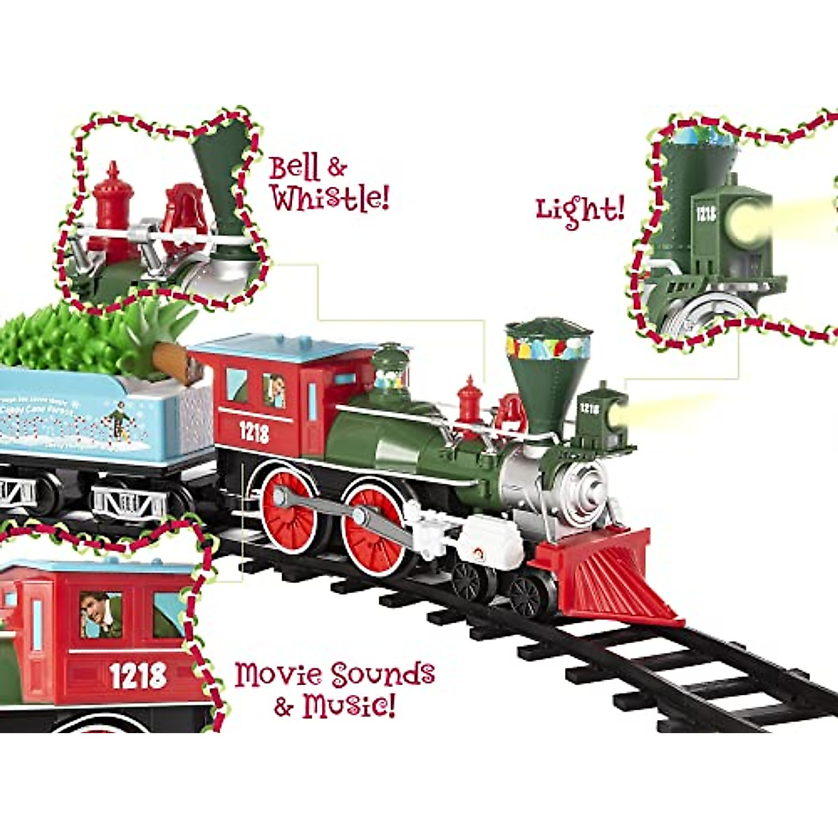 Lionel Battery-Operated Elf Toy Train Set with Locomotive, Train Cars, Track & Remote with Authentic Train Sounds, & Lights for Kids 4+