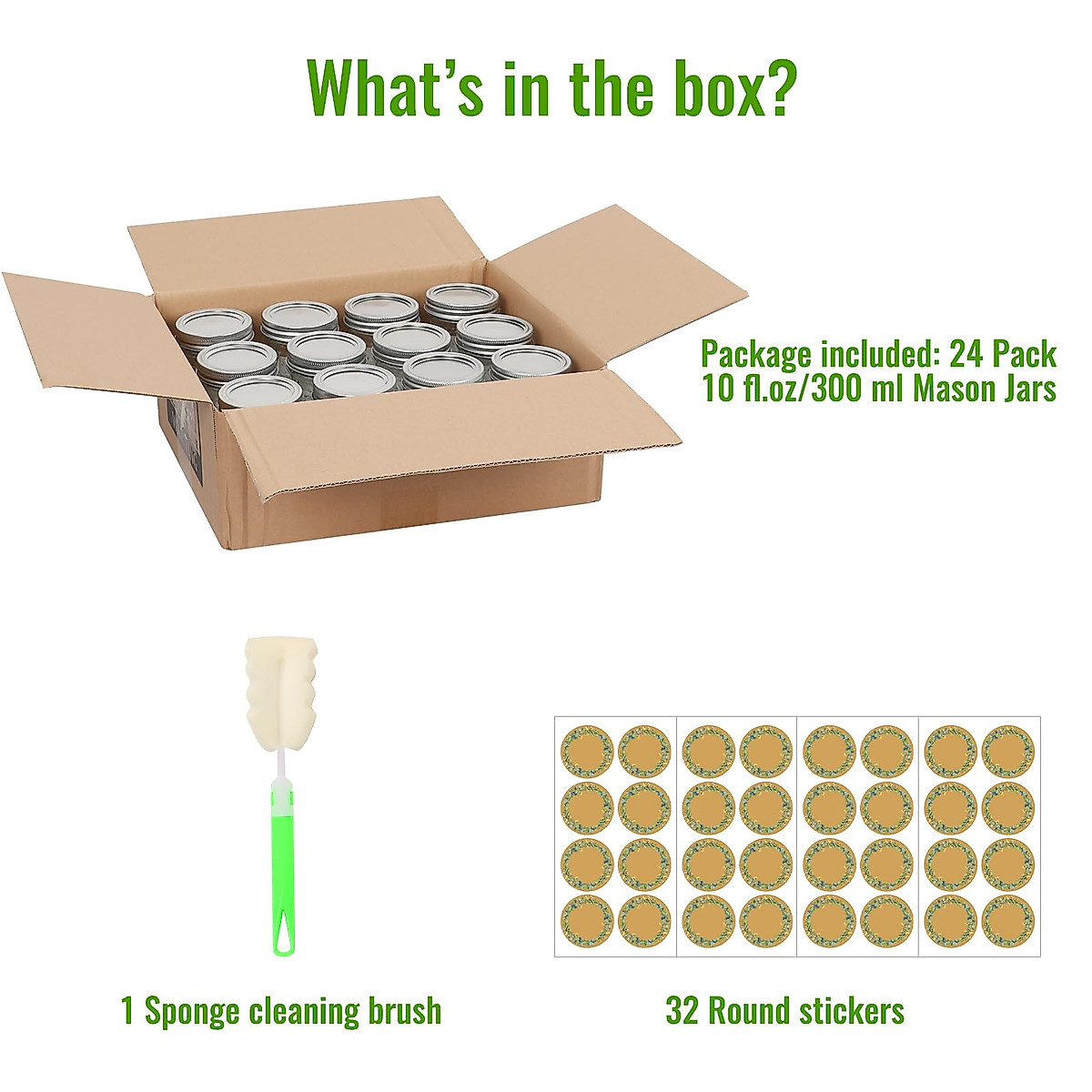 EkkoVla 10 oz Mason Jar with Regular Lid and Band, 24 Pack 300 ml Glass Canning Jars for Canning, Meal Prep, Candies, DIY Projects, Wedding Party Favors