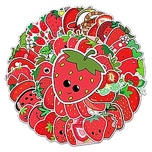 50 Pack Cute Strawberry Sticker Funny Red Strawberry Fruits Vinyl Decals Water Bottle Scrapbook Laptops Helmet Stickers for Kids Teens Girls(Strawberry)