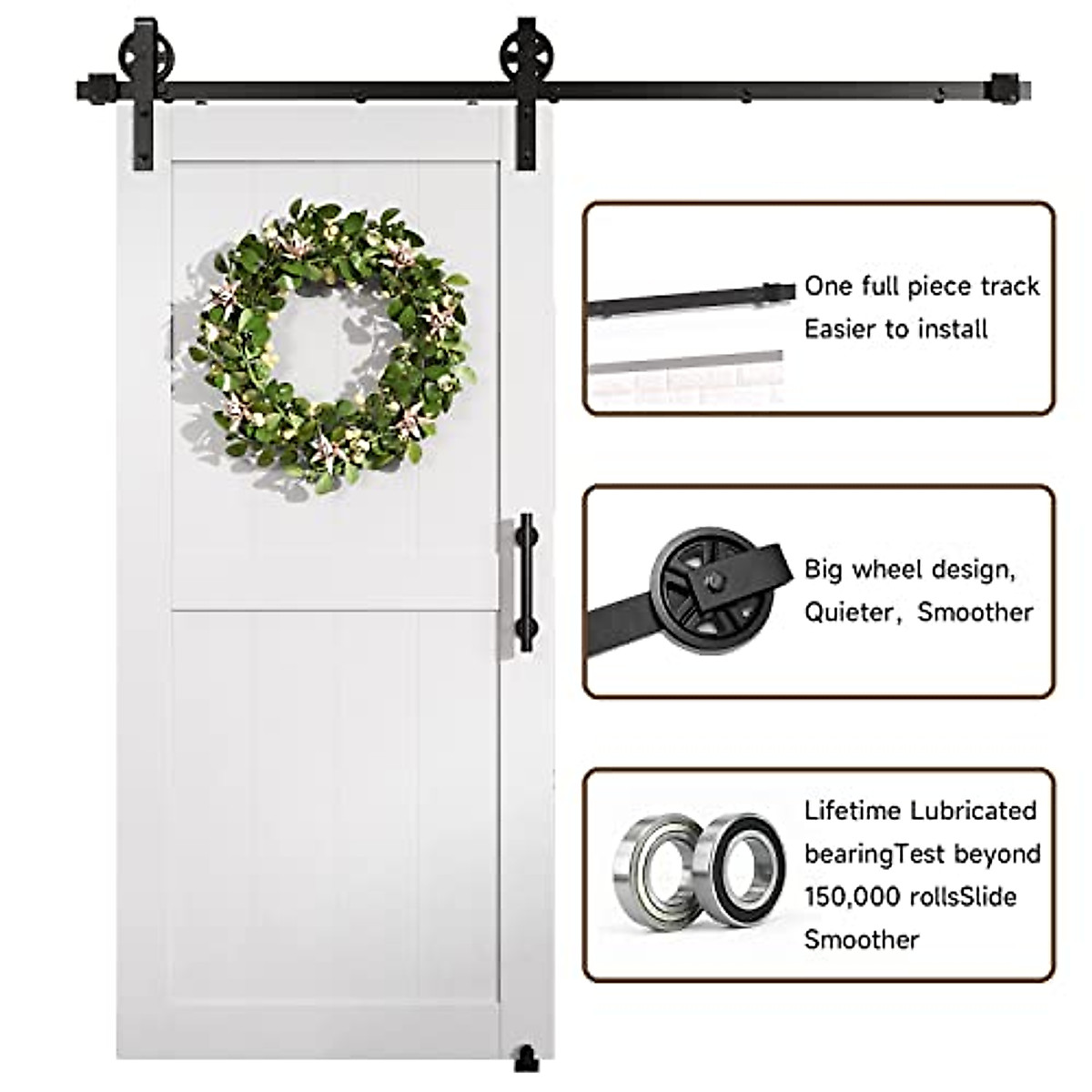 6FT Heavy Duty Sturdy Sliding Barn Door Hardware Kit-Smoothly and Quietly-Smoothly and Quietly- Easy to Install with Floor Guide and Handle - Fit 1 3/8-1 3/4" Thickness – Black (J Shape Hanger)