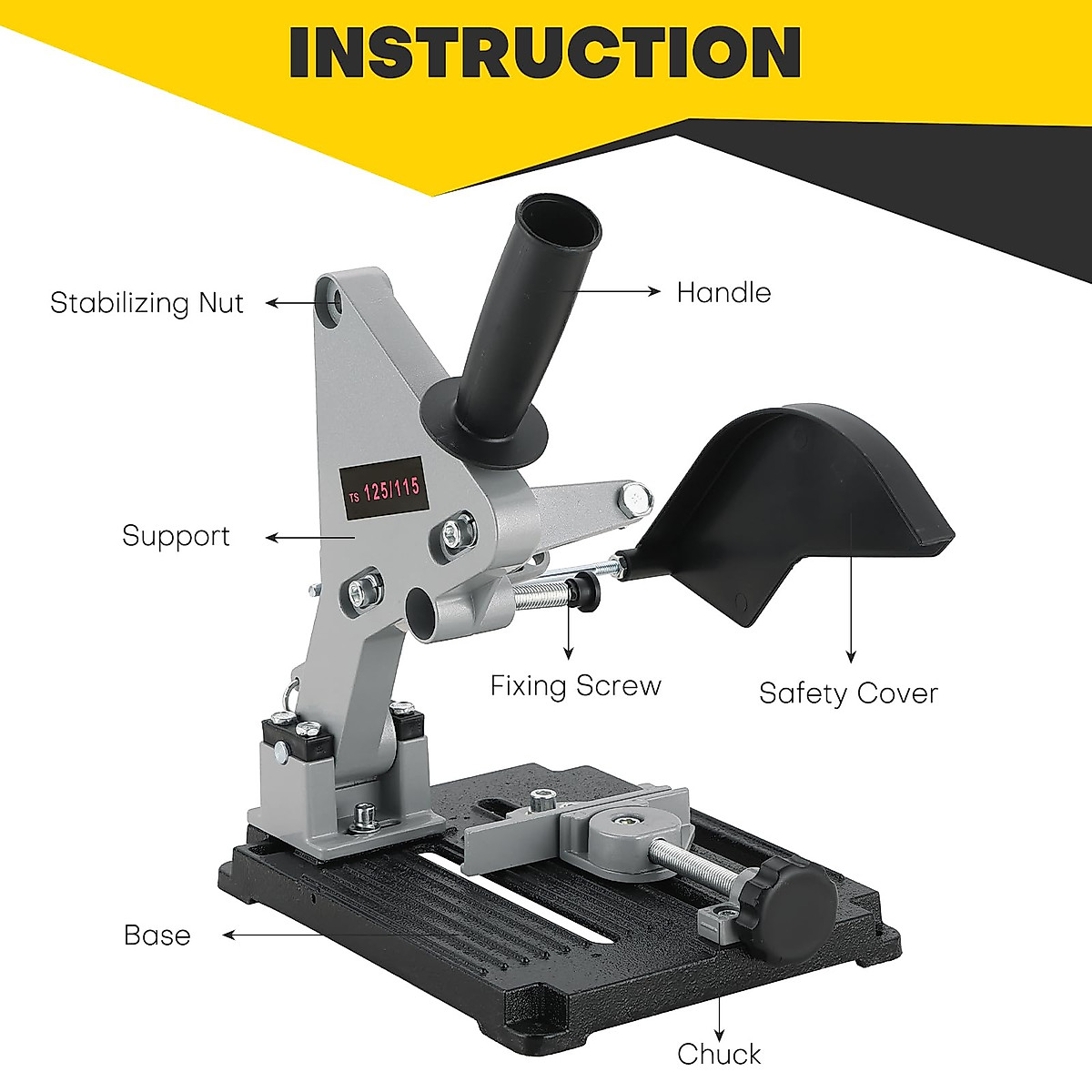 Acymner Angle Grinder Stand Grinder Holder | 45 Degree Clamp Angle Grinder Holder Bracket with Slide Handle Cast Iron Base for 100-125mm Angle Grinder