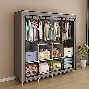 ACCSTORE Portable Wardrobe Clothing Wardrobe Shelves Clothes Storage Organiser with 4 Hanging Rail,Grey