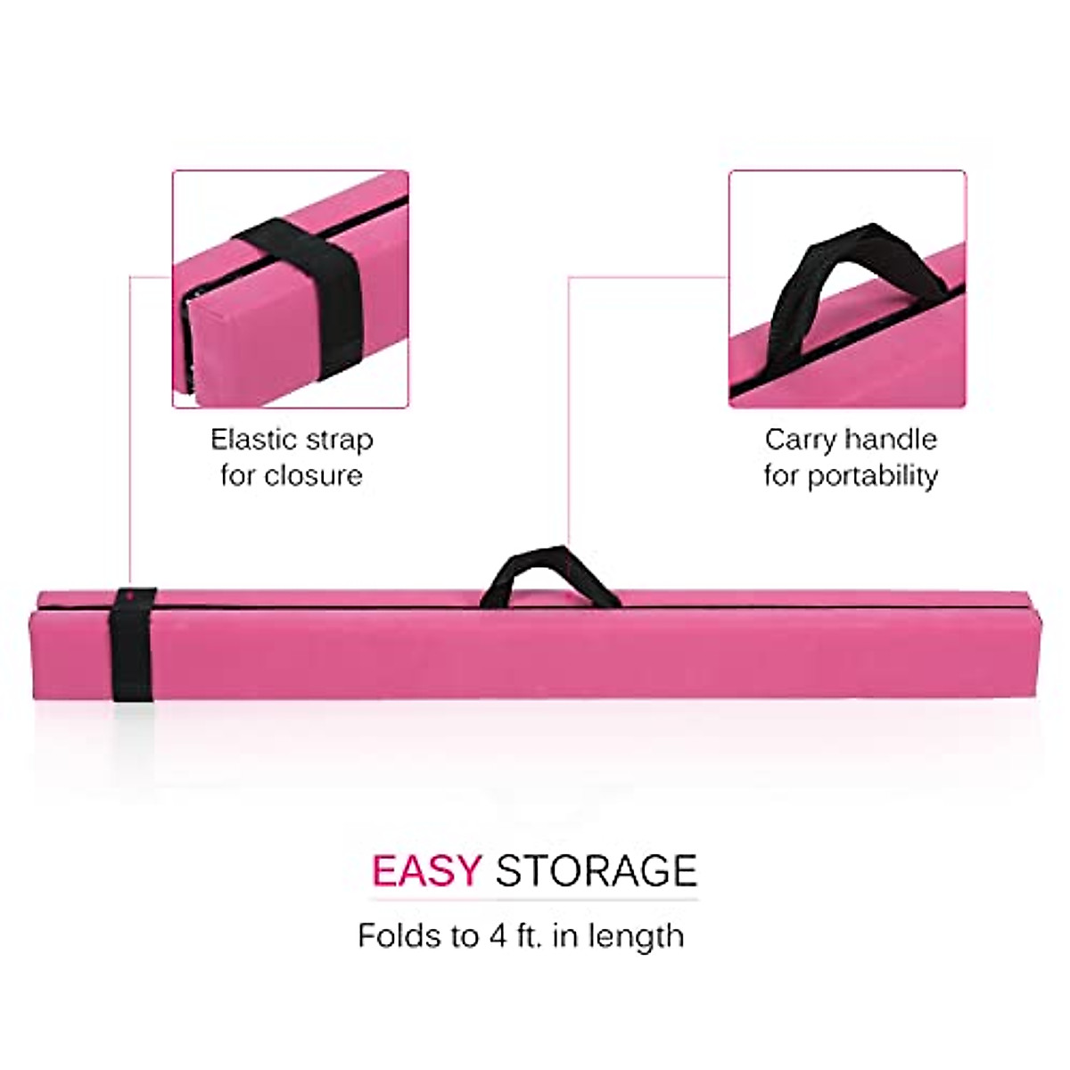 ZELUS 8' Folding Gymnastics Balance Beam, Floor Balance Beam w/Carry Handles Anti-Slip Base, Beginners & Professional Gymnasts (8 ft, Pink)