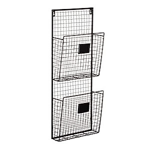 Two Tier Wall File Holder – Durable Black Metal Rack with Spacious Slots for Easy Organization, Mounts on Wall and Door for Office, Home, and Work – by Designstyles