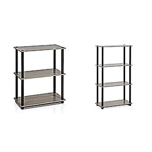 Furinno Turn-N-Tube Display Rack, 3-Tier Single, French Oak Grey/Black & Turn-N-Tube 4-Tier Multipurpose Shelf Display Rack, Single, French Oak Grey/Black