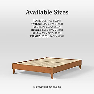 eLuxurySupply Wood Bed Frame – Made with 100% New Zealand Pine - Solid Mattress Platform Foundation w/Pressed Pine Slats - Easy Assembly – King (Almond)
