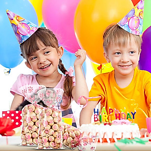 100 Pieces Pet Paw Print Cone Cellophane Bags Heat Sealable Candy Bags Dog Paw Gift Bags Cat Treat Bags with 100 Pieces Silver Twist Ties for Pet Treat Party Favor (Pink)