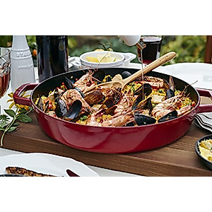 Staub 40511-475 Braiser Saute Pan, Cherry, 9.4 inches (24 cm), Double Handed, Cast Enameled Pot, Shallow Type, Sukiyaki, Induction Compatible, Made in Japan