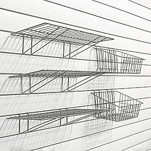 Proslat 11003 Garage Organizer Value Pack with 3 Shelves and 2 Steel Baskets, Designed for Proslat PVC Slatwall Chrome