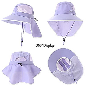 Womens Wide Brim UV Sun Protection Hats Foldable Waterproof Fish Hat Women with Neck Flap Light-Purple