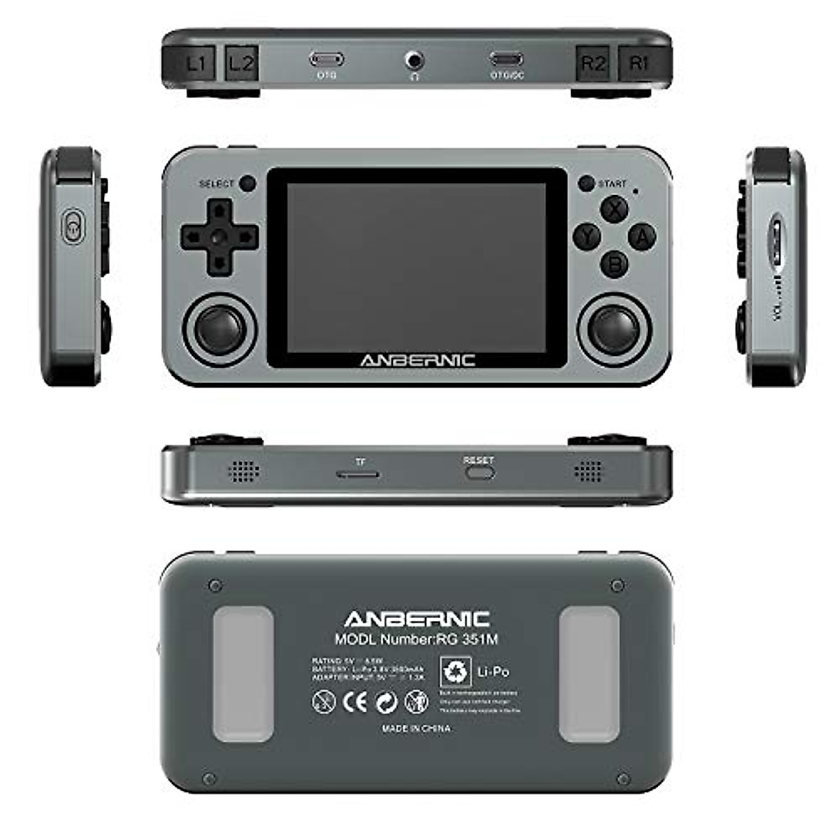 HAIHUANG RG351M Retro Game Console,WiFi Built-in Online Sparring, Handheld Game Console with 64G TF Card 2500 Classic Games, Portable Game Console 3.5 inch IPS Screen Happy Time with Kids (Gray)