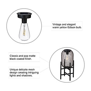 Solar Lantern Outdoor Waterproof Metal Hollow Out Standing Solar Light for Patio/ Garden/ Deck Warm Yellow Edison Bulb Solar Powered Lantern Decor