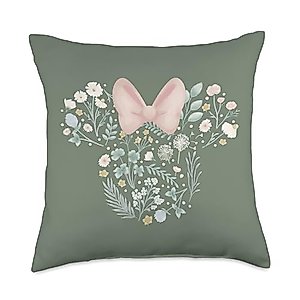 Disney Minnie Mouse Icon Spring Flowers Sage Green Throw Pillow, 18x18, Multicolor