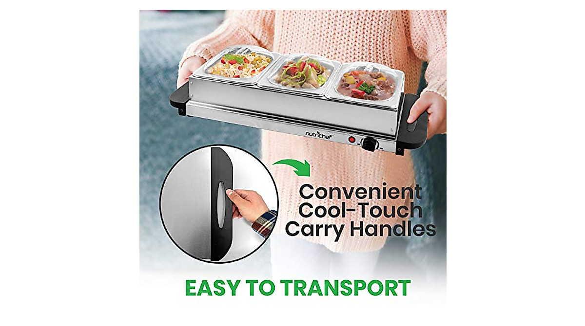 NutriChef 3 Tray Buffet Server & Hot Plate Food Warmer