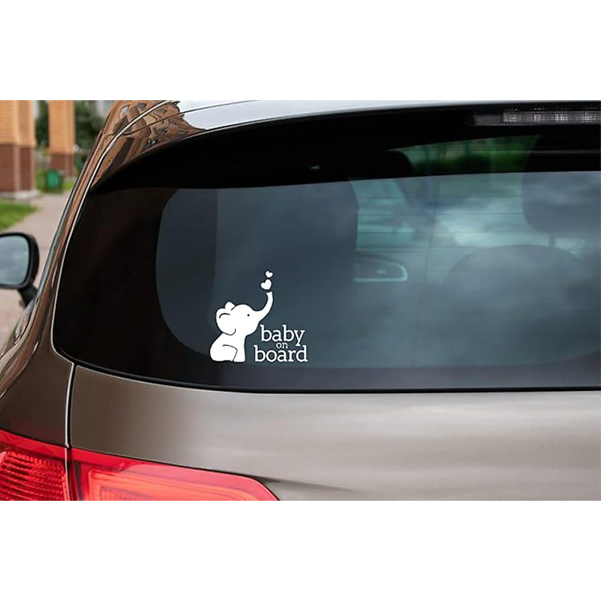 Baby On Board Little Elephant Vinyl Decal Baby in Car Decal for Car Windows Bumpers- White- 6 inches Wide- BUFI-17