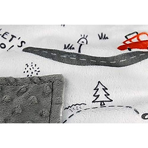 Baby Car Seat Canopy Cover - Road Trip with Grey Minky Dot