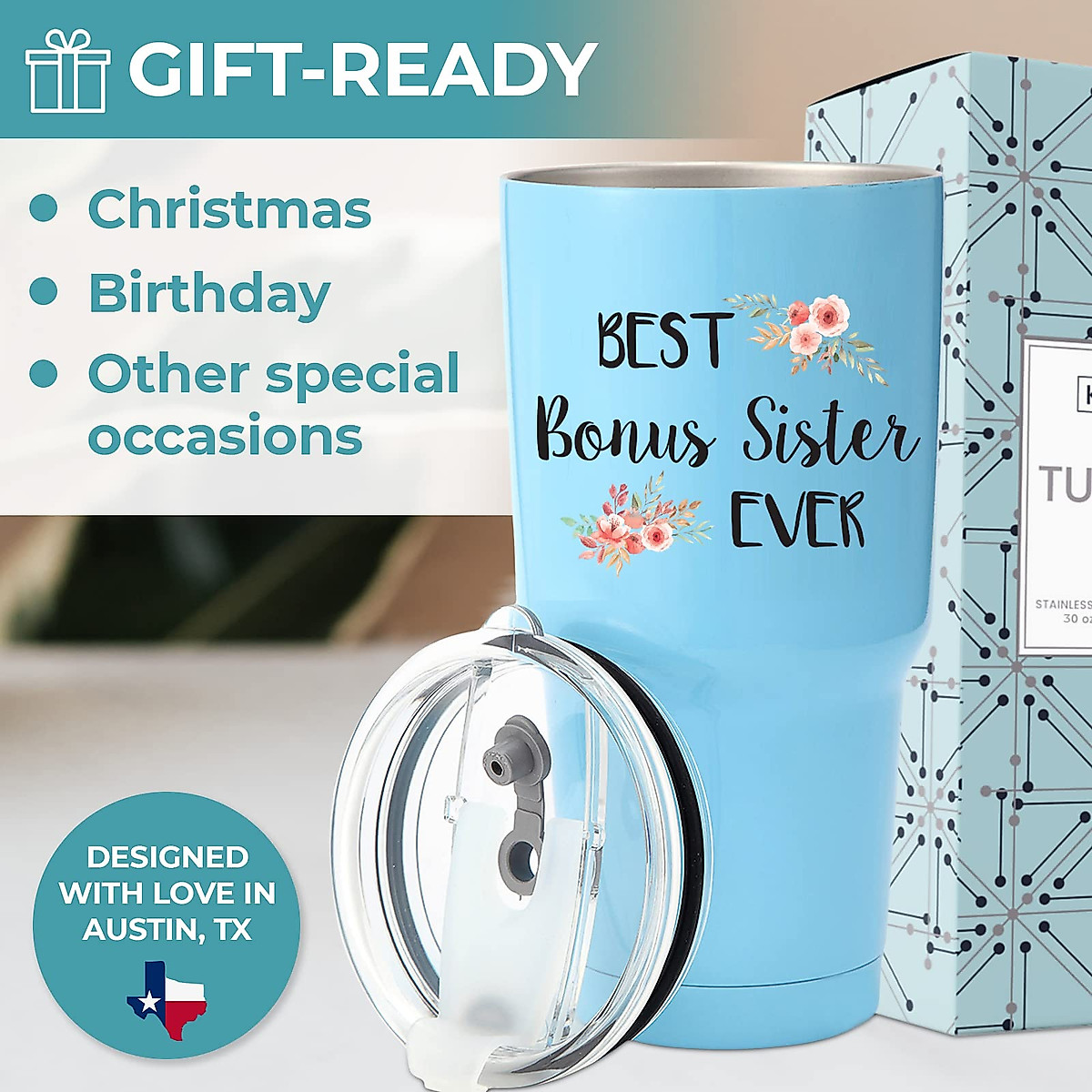 Best Bonus Sister Ever Tumbler 30oz, Perfect Bonus Sister Gifts, Soul Sister In Law Birthday Gifts For Sister In Law, Unbiological Sister Gift For Sister In Law Gifts For Sister In Law Unique