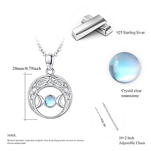OHAYOO Triple Moon Goddess Necklace 925 Sterling Silver Celtic Moonstone Pendant Necklace Triple Moon Goddess Jewelry for Women