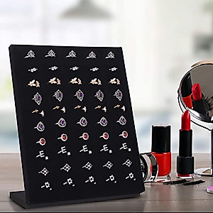 Homeanda Black Velvet L-Shaped 50 Slots Ring Earring Jewelry Display Tray Organizer Holder (L-Shaped 50 Slots-Black)
