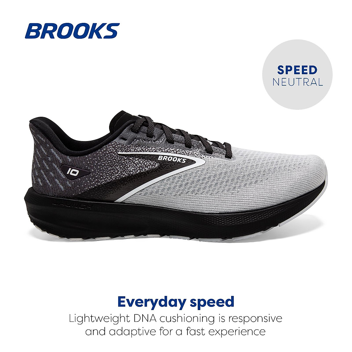 Brooks Men’s Launch 10 Neutral Running Shoe - Black/Blackened Pearl/White - 12.5 Wide