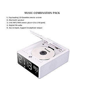 G Keni CD Player Dual Alarm Clock Radio, Bluetooth Boombox with Remote, 10W Fast Wireless Charging, Digital FM Radio, MP3/USB Music Player, Snooze & Sleep Timer, Dimmable Mirror LED Display for Home