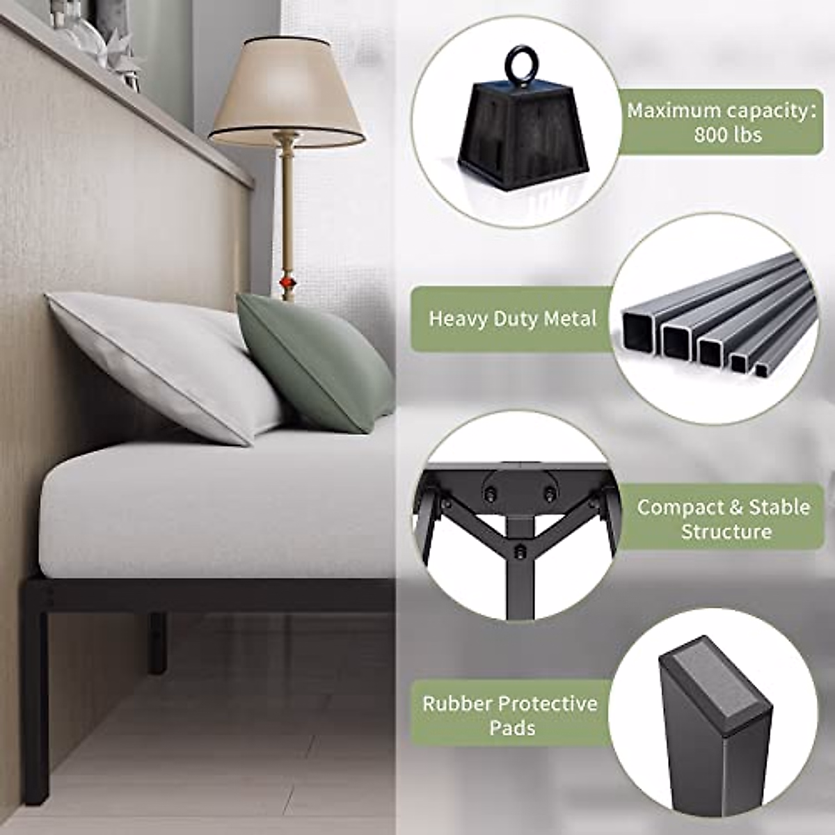 Musen Full Bed Frame, 14 Inch Platform with Storage, Heavy Duty Steel Metal Bed Frame No Box Spring Needed, Noise Free, Anti-Slip, Easy Assembly (Max Load: 1200lb)