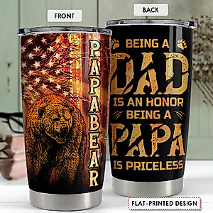 SANDJEST Dad Tumbler Gifts for Dad from Daughter, Son - Papabear American 20oz Stainless Steel Insulated Coffee Travel Mug Christmas, Birthday,Father's Day Gift - Papa Thermal