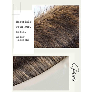 GORAIS Women's Wedding Faux Fur Shawls and Wraps Bridal Fur Scarf Stoles with Brooch for Bride and Bridesmaids (US 4-14(S-M), A Brown)