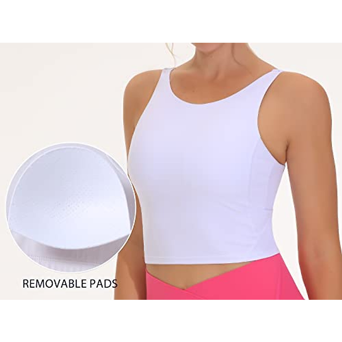 THE GYM PEOPLE Women's Sports Bra Sleeveless Workout Tank Tops Running Yoga Cropped Tops with Removable Padded White