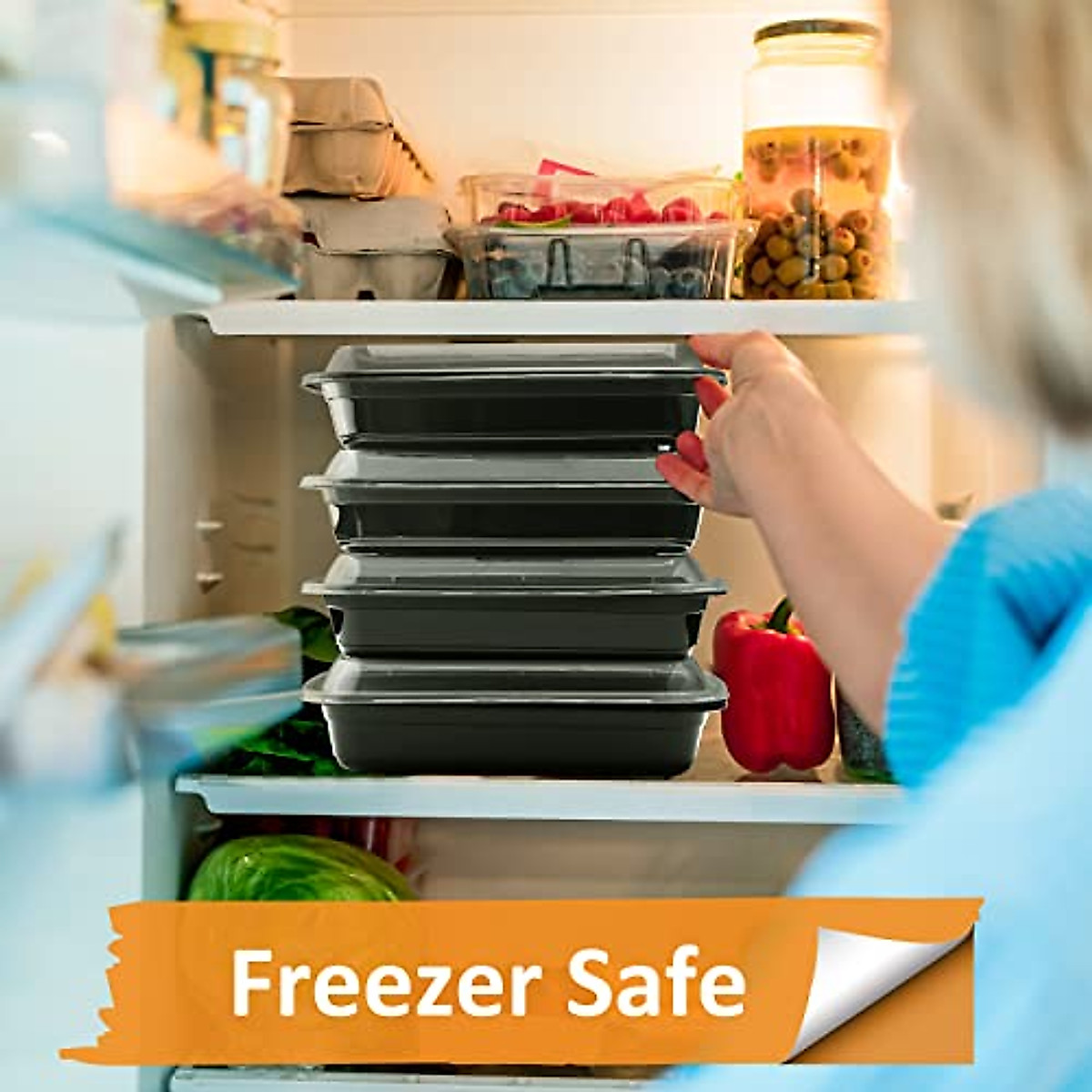 Eupako 55 Sets 28 oz Meal Prep Container Reusable - Plastic-Food-Storage-Containers-with-Lids, Disposable To Go Containers, Portion Control - Microwave, Dishwasher, Freezer Safe (1 Compartment)