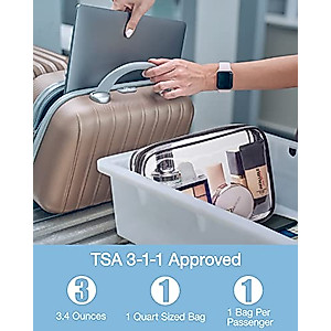 BAGSMART Clear Toiletry Bag, 2 Pack TSA Approved Travel Toiletry Bag Carry on Travel Accessories Bag Airport Airline Quart Size Bags Water Repellent Makeup Cosmetic Bag for Women (Black-2pcs)