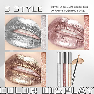 NewBang 3 Colors Metallic All Glitter Liquid Lipstick Set Chameleon Lip Gloss Tint Stain Waterproof Diamond Shimmer Shinning Sparkly Face Eye Glow Moisturizing High Glow Christmas Party Makeup Gift