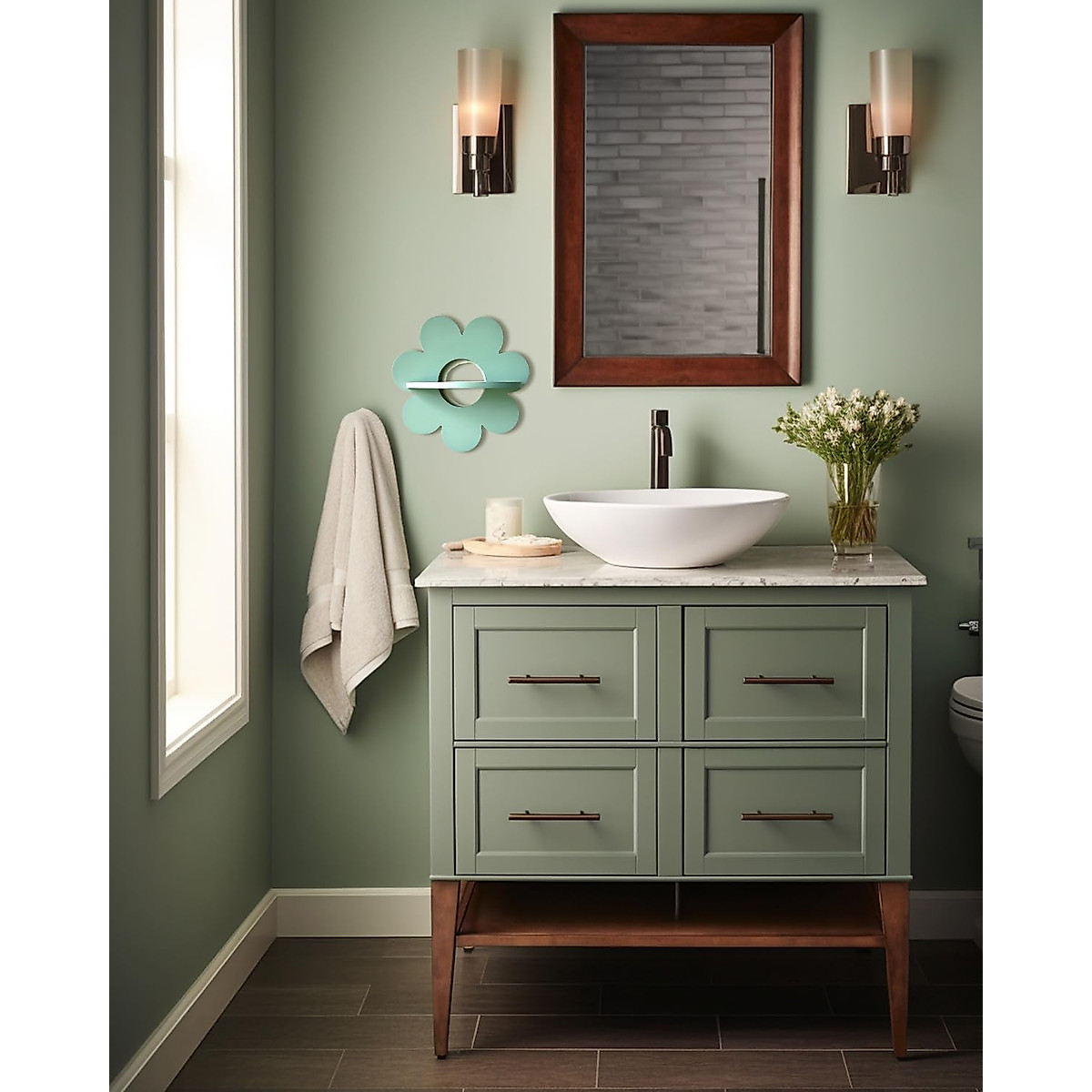 cozifycasa Flower Floating Shelves for Wall Shelf Wood Small Cute Shelf for Kids Girls Room Bathroom Bedroom Game Room (sage Green)