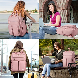 Mancro Travel Backpacks for Women, 17.3 Inch Laptop Backpack with TSA Compartment and USB Charging Port, Large Weekend Travel Backpack Daypack for College Gifts Backpack, Pink