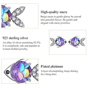 Qings Cute Fish Earrings - Sterling Silver 925 Stud Earrings Cubic Zirconia Purple Dainty Earrings Happy Fish Studs for Women